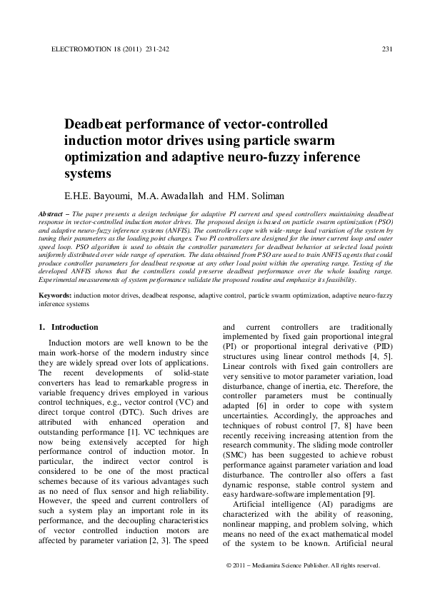 (PDF) Deadbeat performance of vector-controlled induction motor drives using particle swarm ...