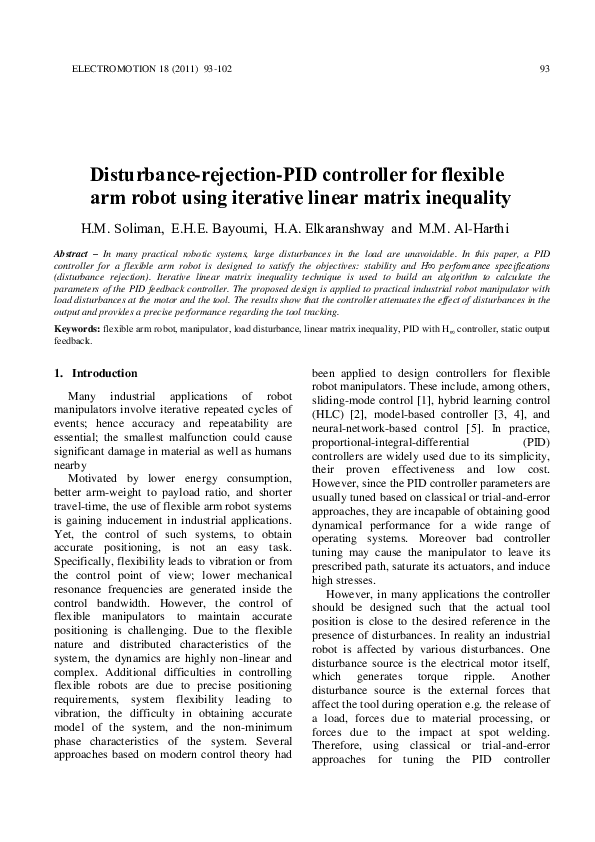 (PDF) Disturbance-Rejection-PID Controller For Flexible-Arm-Robot Using Iterative Linear Matrix ...