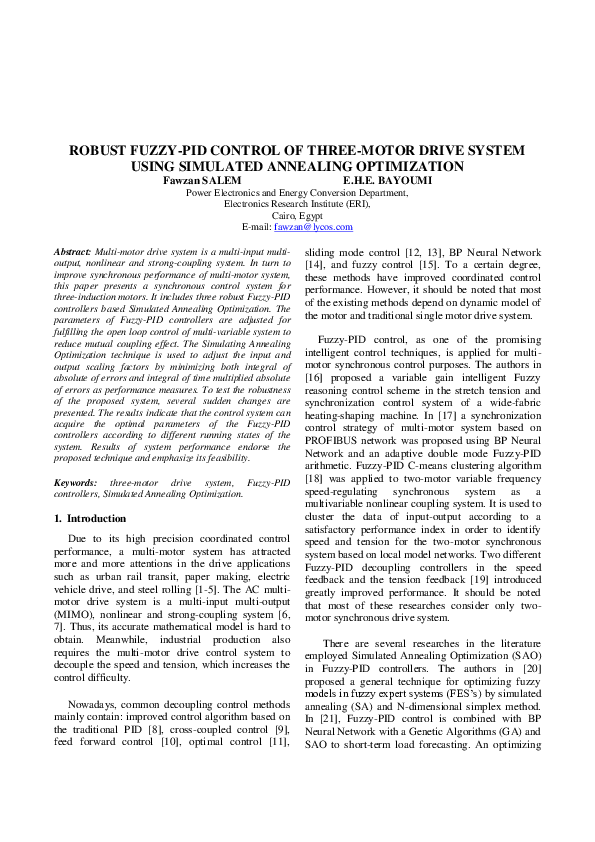 Pdf Robust Fuzzy Pid Control Of Three Motor Drive System Using Simulated Annealing Optimization