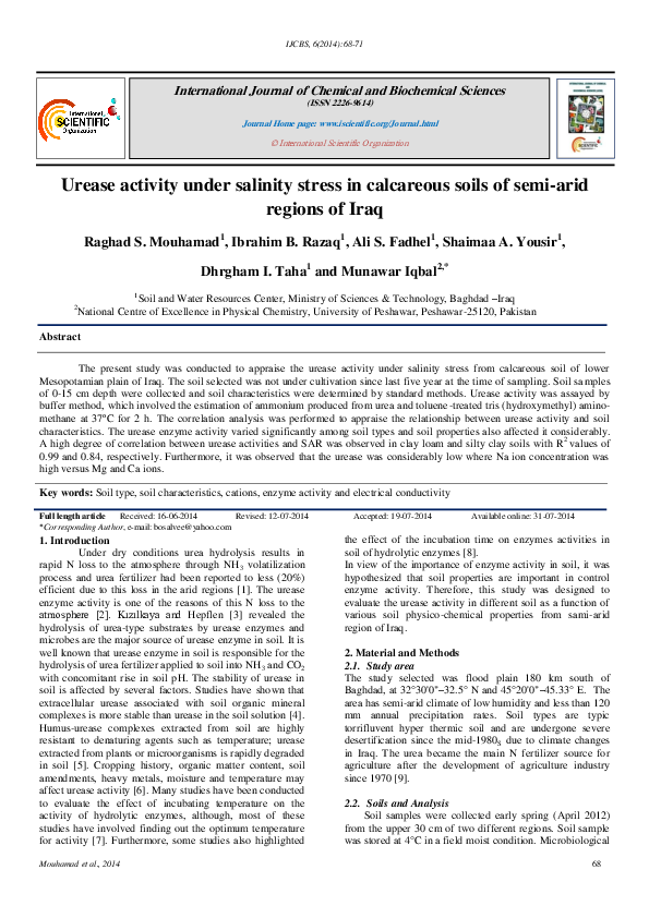 (PDF) Urease activity under salinity stress in calcareous soils of semi ...