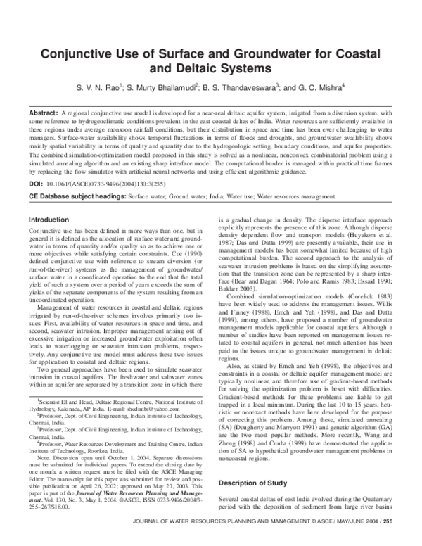 (PDF) Conjunctive Use of Surface and Groundwater for Coastal and Deltaic Systems