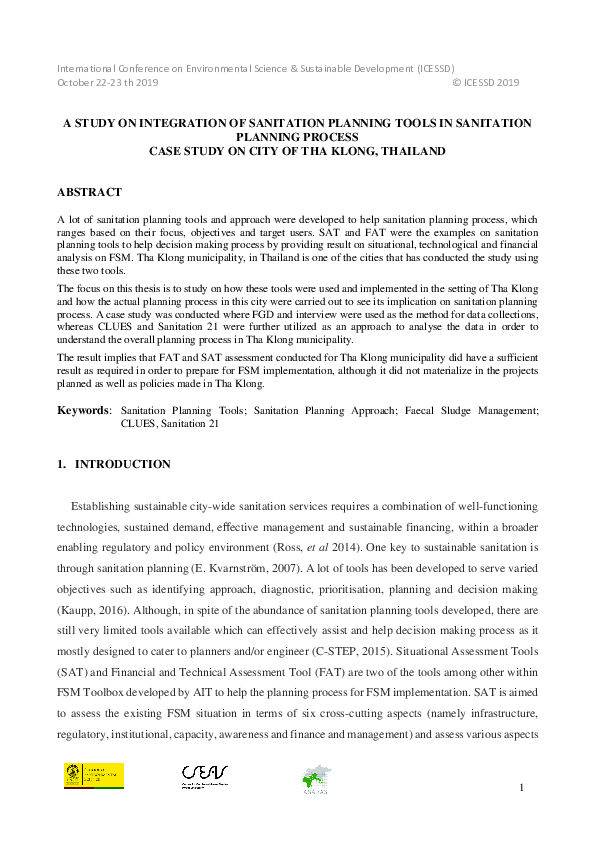 (PDF) A STUDY ON INTEGRATION OF SANITATION PLANNING TOOLS IN SANITATION ...