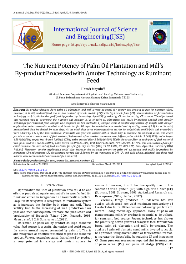 (PDF) The Nutrient Potency of Palm Oil Plantation and Mill’s By-product ...