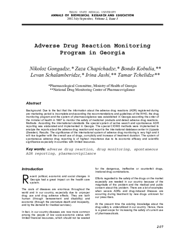 (PDF) Adverse Drug Reaction Monitoring Program in Georgia