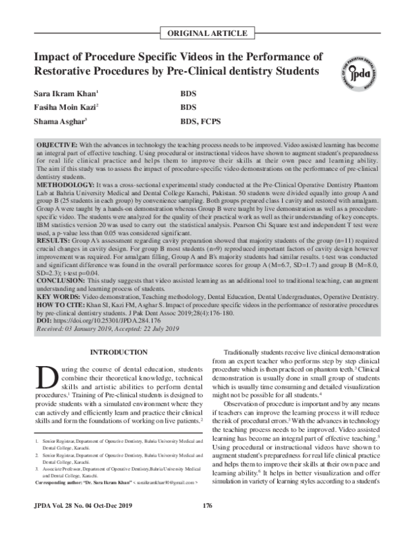 (PDF) Impact of Procedure Specific Videos in the Performance of ...
