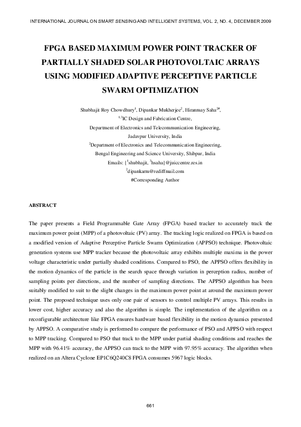 (PDF) FPGA Based Maximum Power Point Tracker of Partially Shaded Solar Photovoltaic Arrays using ...