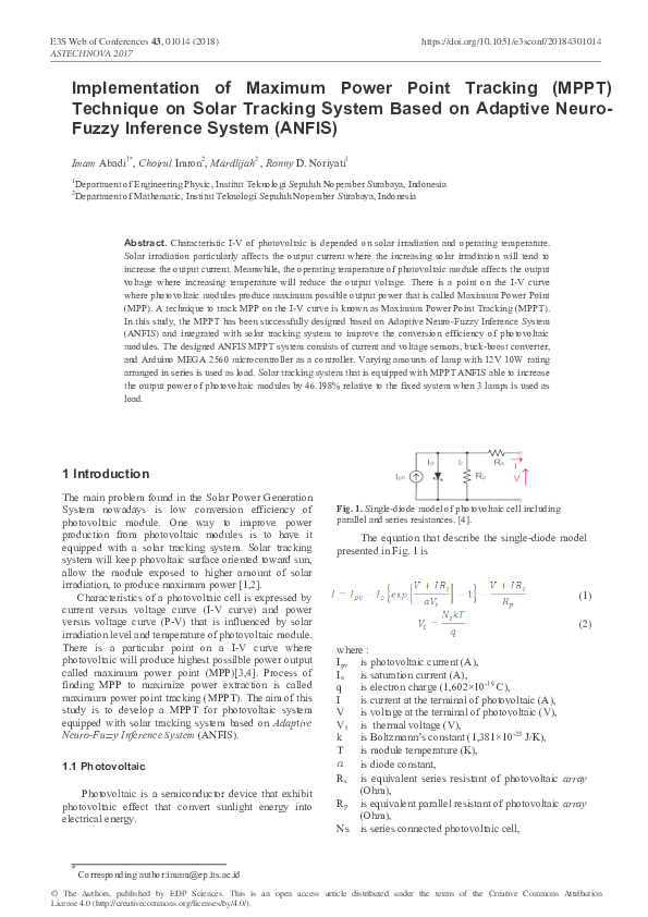 (PDF) Implementation of Maximum Power Point Tracking Using Kalman Filter for Solar Photovoltaic ...