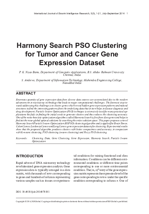 (PDF) Harmony Search PSO Clustering for Tumor and Cancer Gene ...