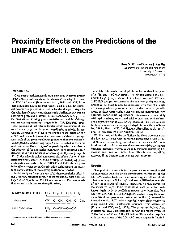 (PDF) Proximity effects on the predictions of the UNIFAC model: I. Ethers