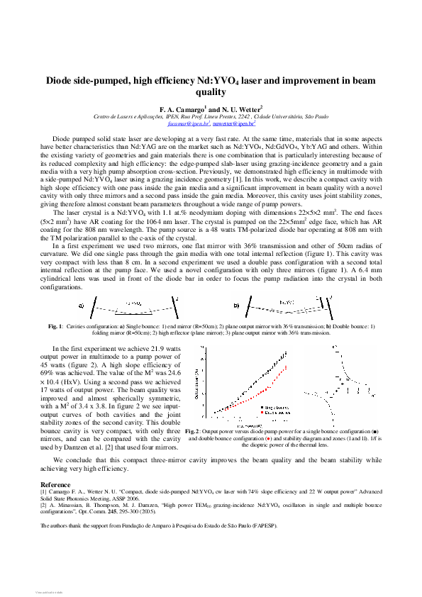 (PDF) Diode side-pumped, high efriciency Nd:YVO4 laser and improvement in beam quality