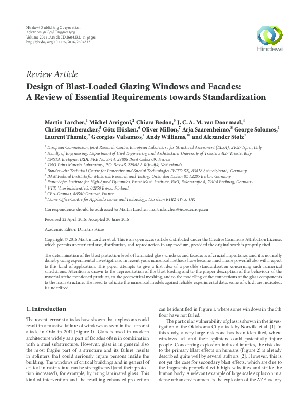 (PDF) Design of Blast-Loaded Glazing Windows and Facades: A Review of ...