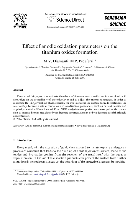 (PDF) Effect of anodic oxidation parameters on the titanium oxides ...