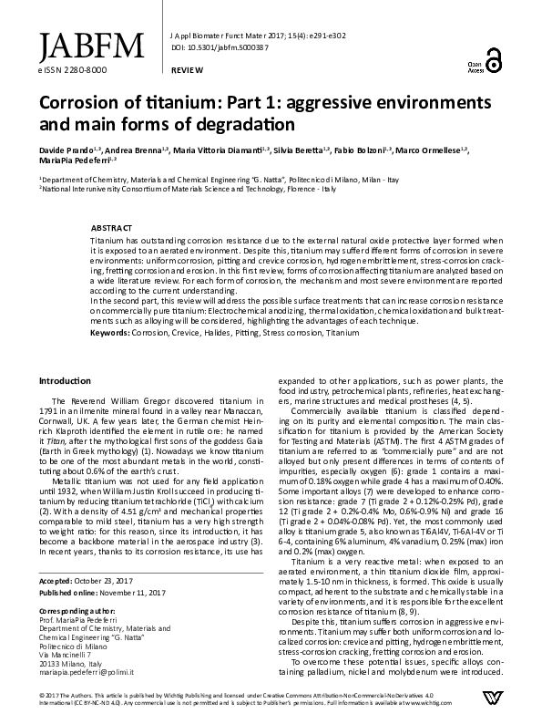 (PDF) Corrosion of titanium: Part 1: aggressive environments and main ...