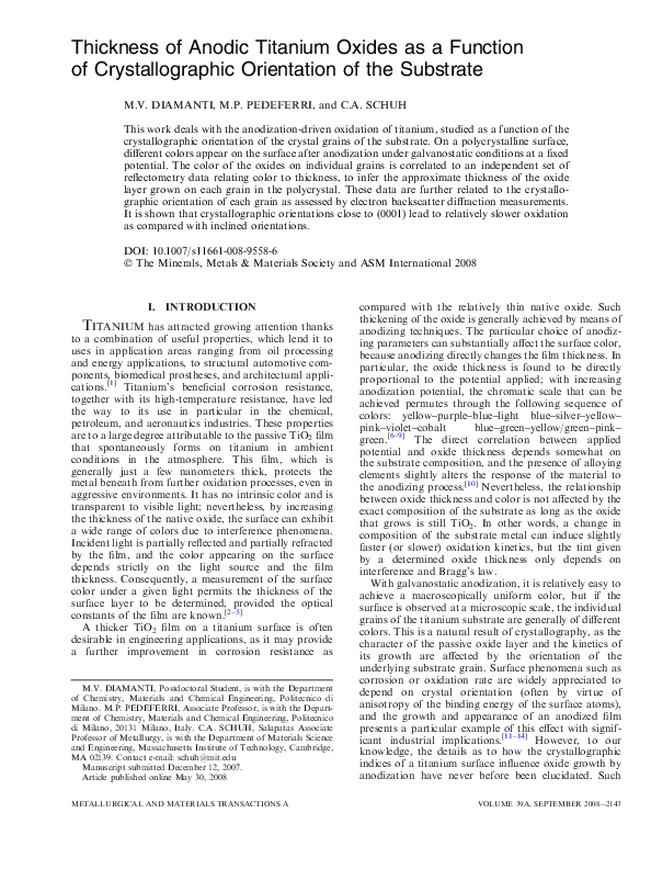 (PDF) Thickness of Anodic Titanium Oxides as a Function of ...