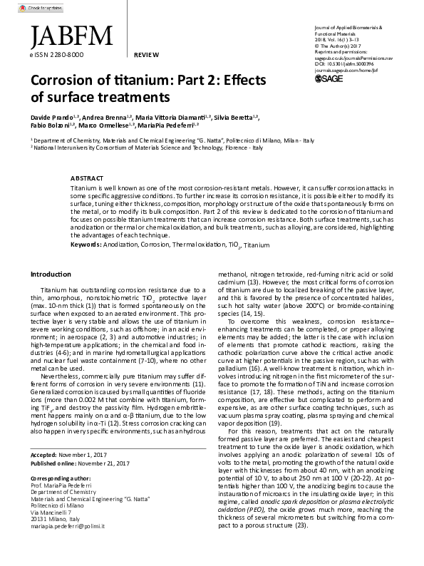 (PDF) Corrosion of titanium: Part 2: Effects of surface treatments