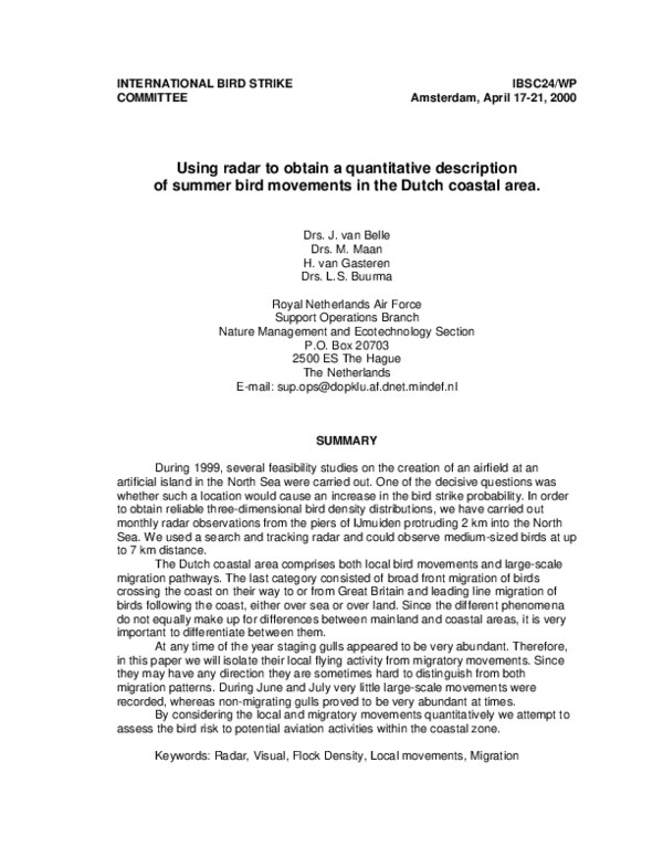 (PDF) Using radar to obtain a quantitative description of summer bird ...