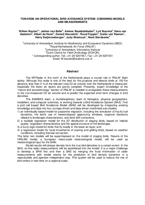 (PDF) Towards an operational bird avoidance system: combining models ...