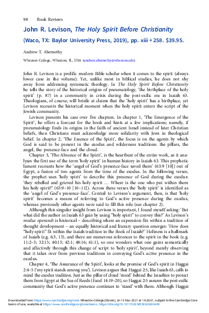 (PDF) Review of John R. Levison, The Holy Spirit Before Christianity ...