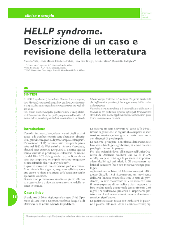 (PDF) HELLP syndrome. Case description and literature review