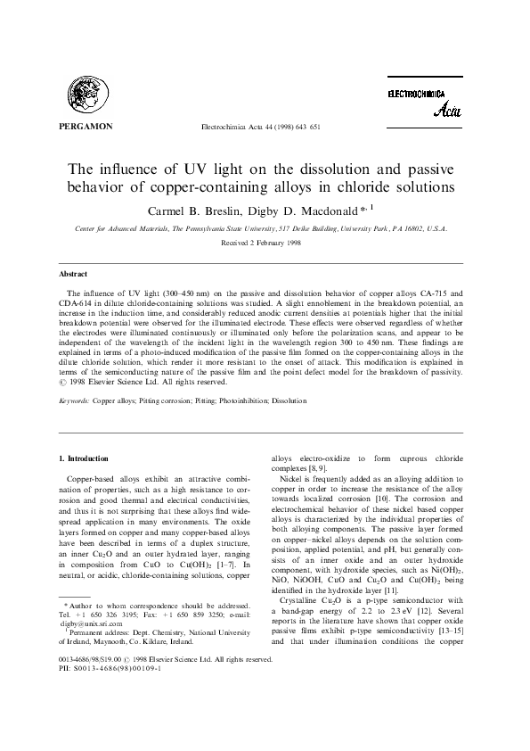 (PDF) The influence of UV light on the dissolution and passive behavior ...