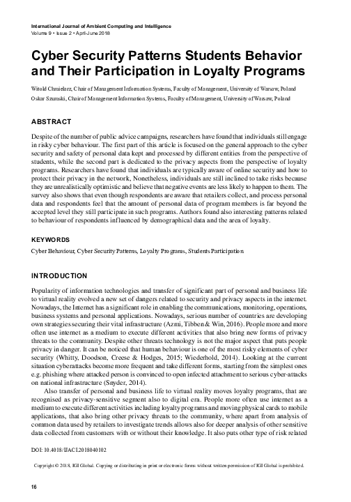 (PDF) Cyber Security Patterns Students Behavior and Their Participation ...