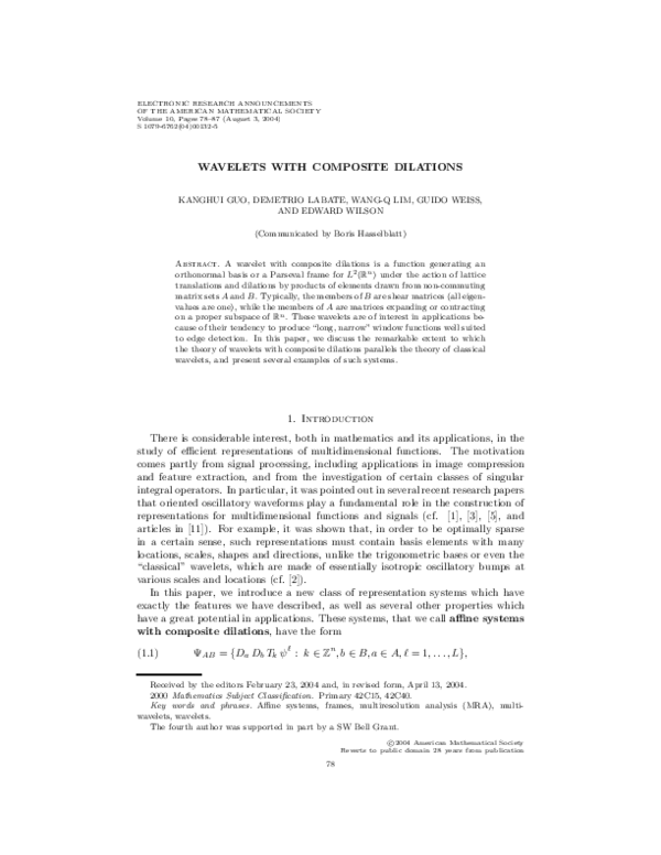 (PDF) Wavelets with composite dilations