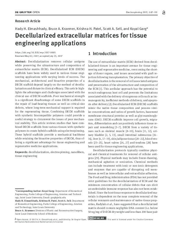 (PDF) Decellularized extracellular matrices for tissue engineering applications