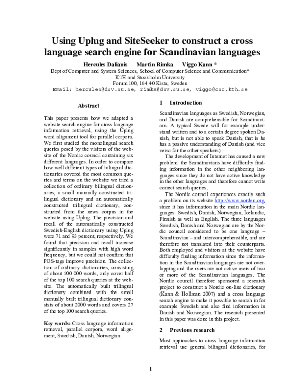 (PDF) Using Uplug and SiteSeeker to Construct a Cross Language Search ...