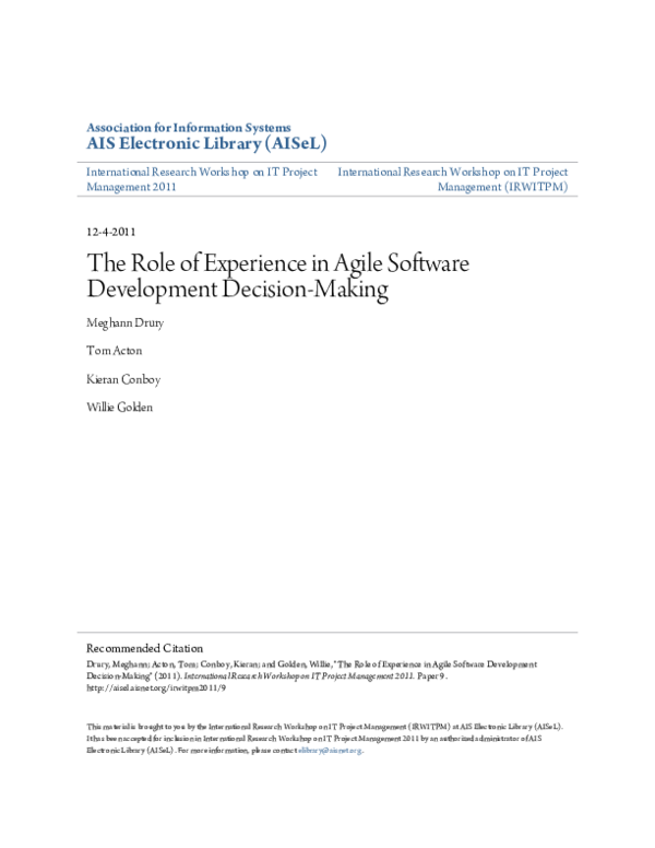 (PDF) The Role of Experience in Agile Software Development Decision ...