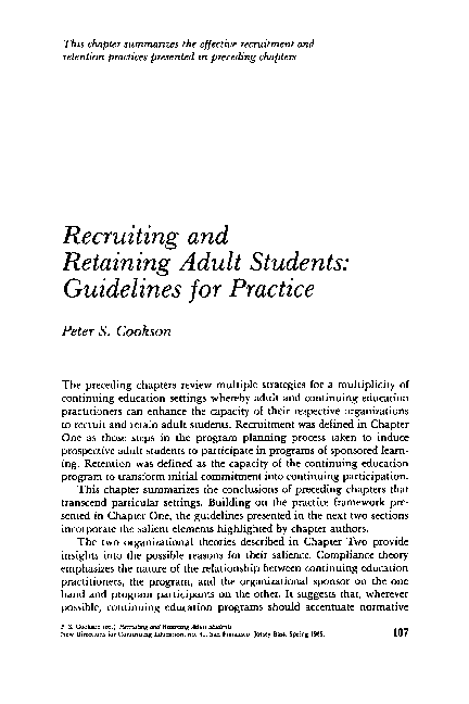 (PDF) Recruiting and retaining adult students: Guidelines for practice