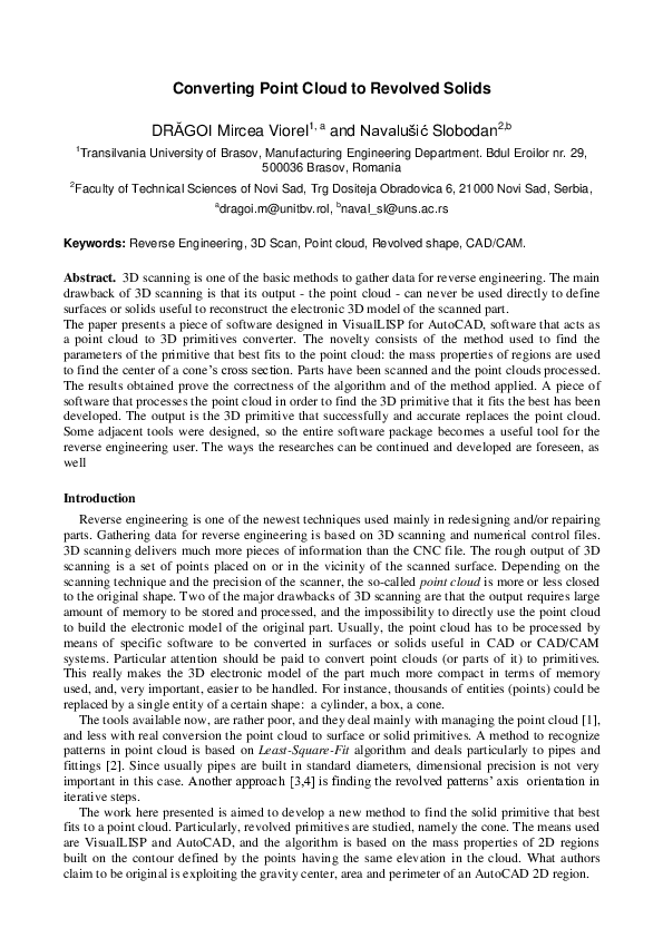 (PDF) Converting Point Cloud to Revolved Solids