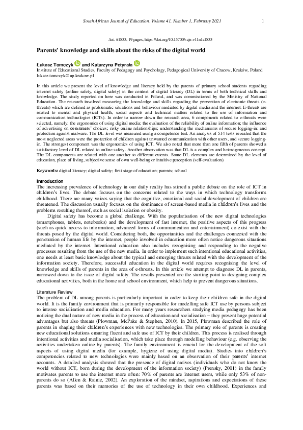 (PDF) Parents' knowledge and skills about the risks of the digital world