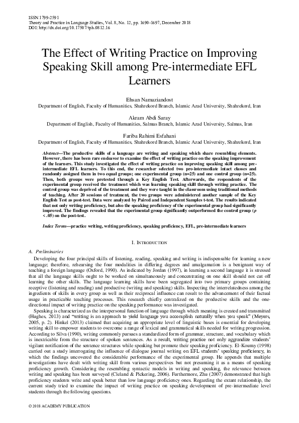 (PDF) The Effect of Writing Practice on Improving Speaking Skill among ...
