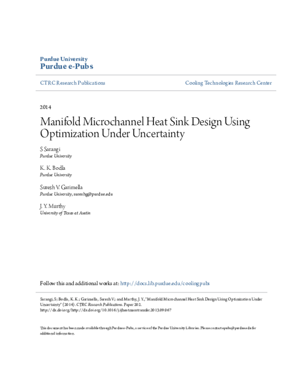 (PDF) Manifold microchannel heat sink design using optimization under uncertainty