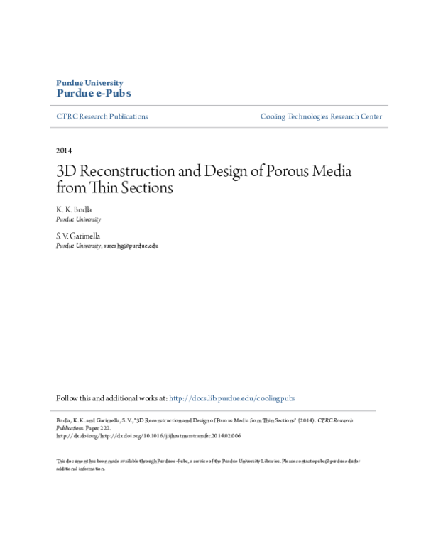 (PDF) 3D reconstruction and design of porous media from thin sections