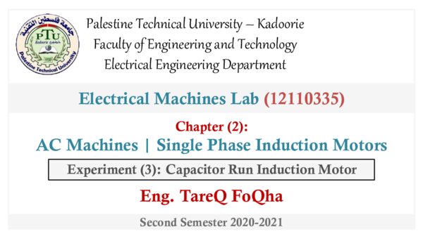 (PDF) Electrical Machines Lab Slides: Experiment (3): Capacitor Run ...