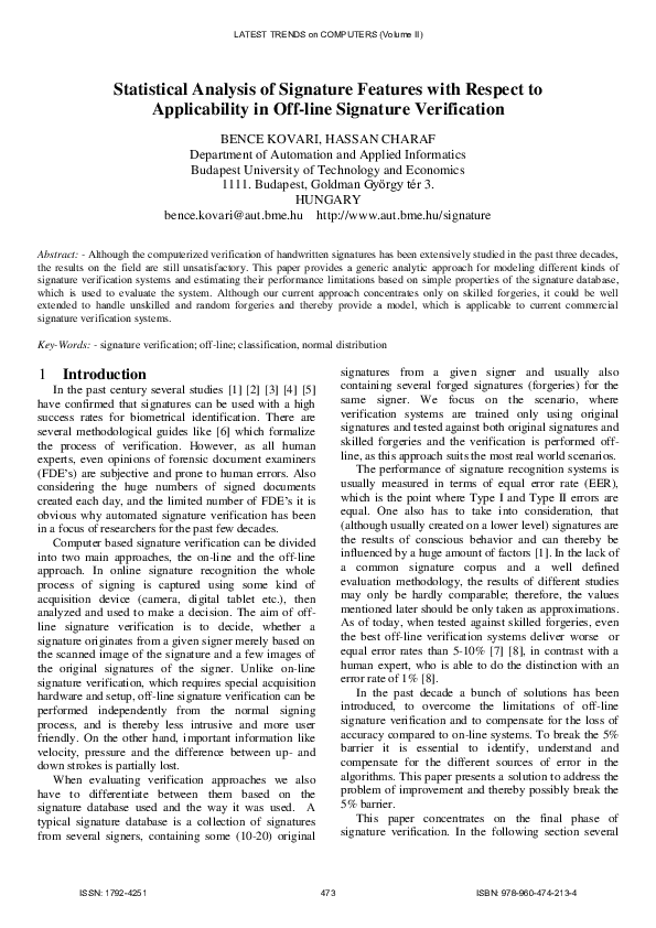 (PDF) Statistical analysis of signature features with respect to applicability in off-line ...