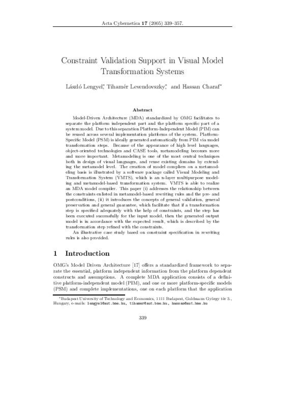 (PDF) Constraint Validation Support in Visual Model Transformation Systems