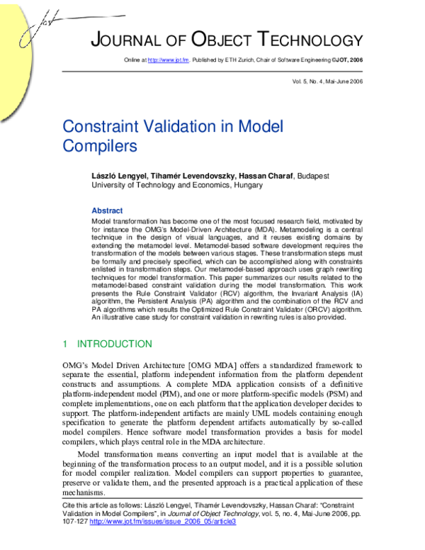 Pdf Constraint Validation In Model Compilers