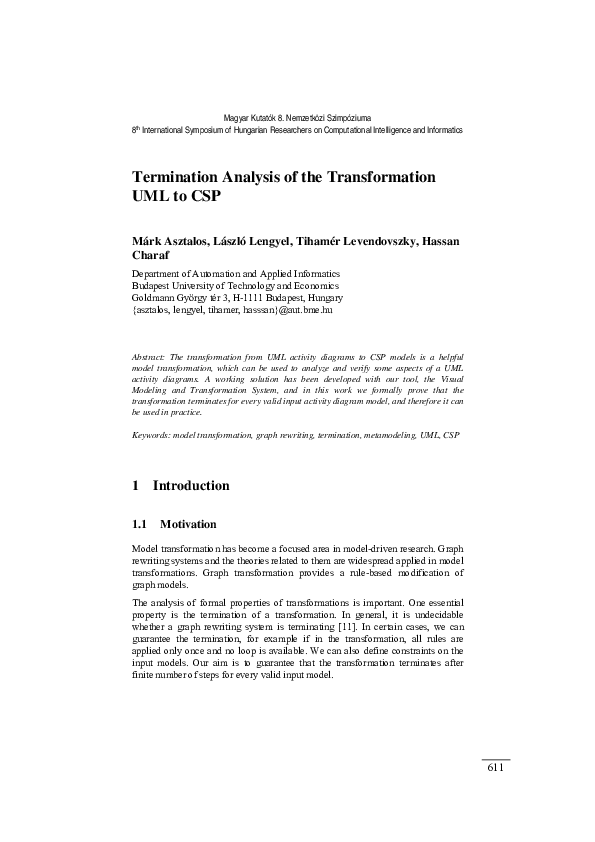 Pdf Termination Analysis Of The Transformation Uml To Csp Hassan Charaf