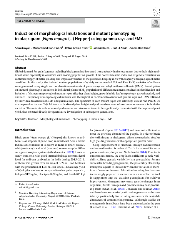(PDF) Induction of morphological mutations and mutant phenotyping in ...