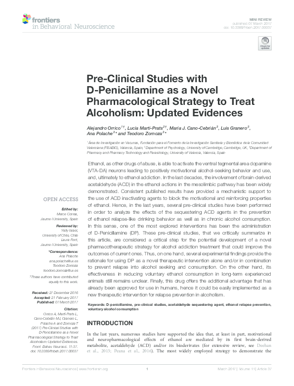 (PDF) Pre-Clinical Studies with D-Penicillamine as a Novel ...