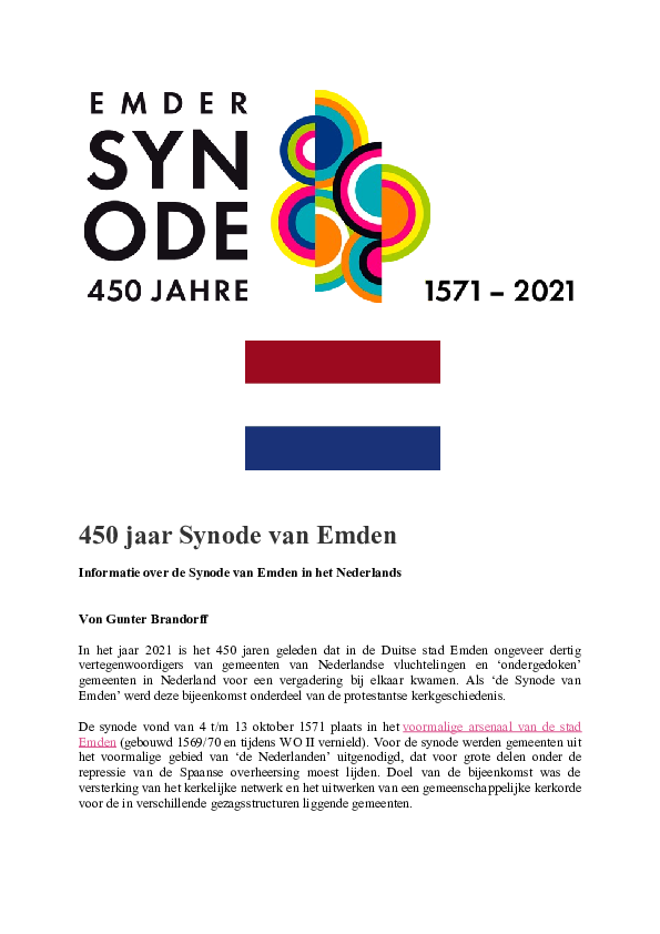 (DOC) 450 jaar Synode van Emden Informatie over de Synode van Emden in ...