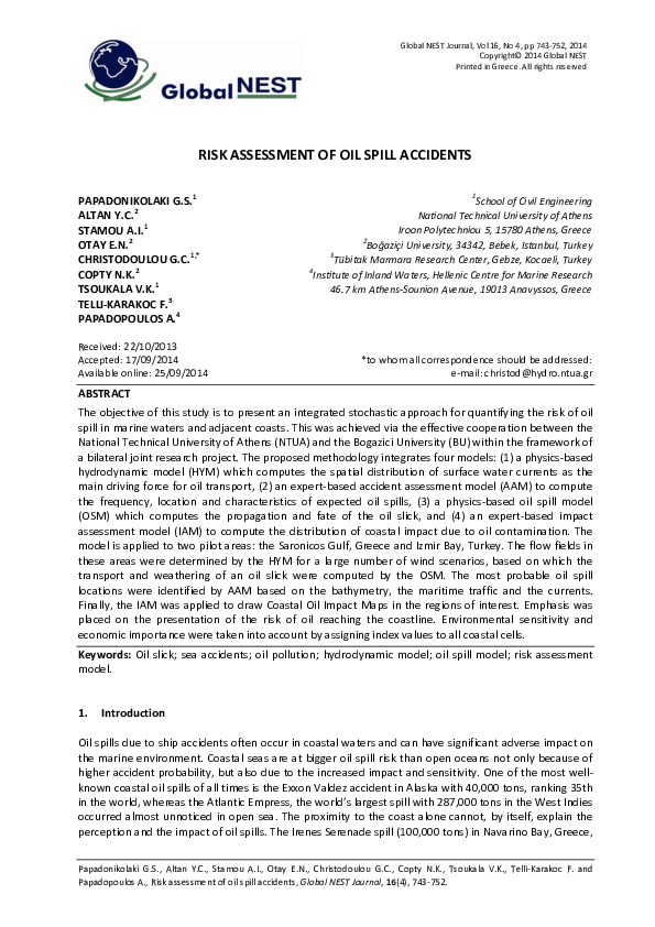 (PDF) Risk assessment of oil spill accidents