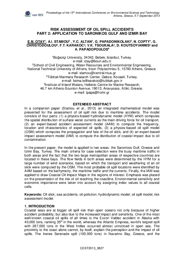 (PDF) Risk Assessment of Oil Spill Accidents Part 2: Application to ...