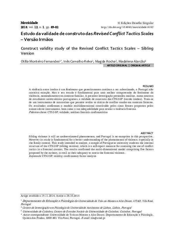 (PDF) Estudo da validade de construto das Revised Conflict Tactics ...