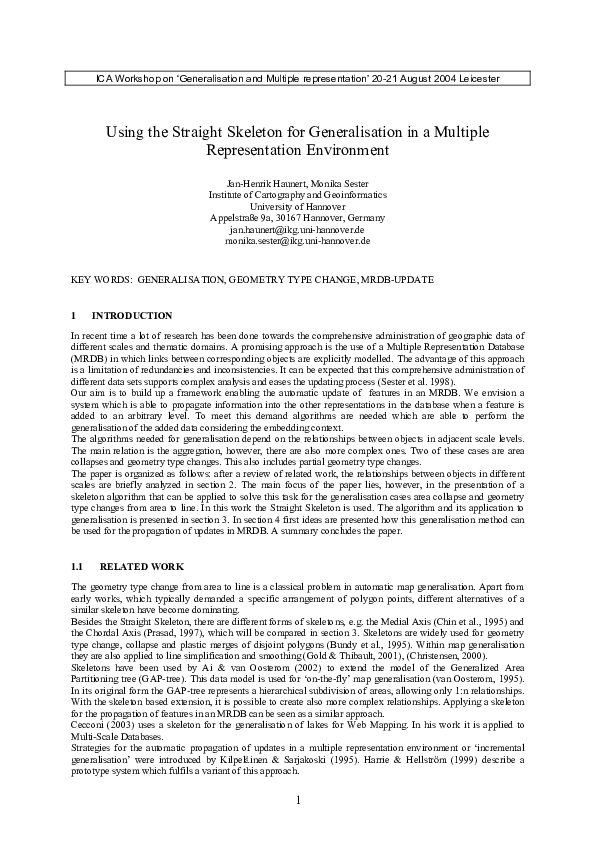 (PDF) Using the straight skeleton for generalisation in a multiple representation environment