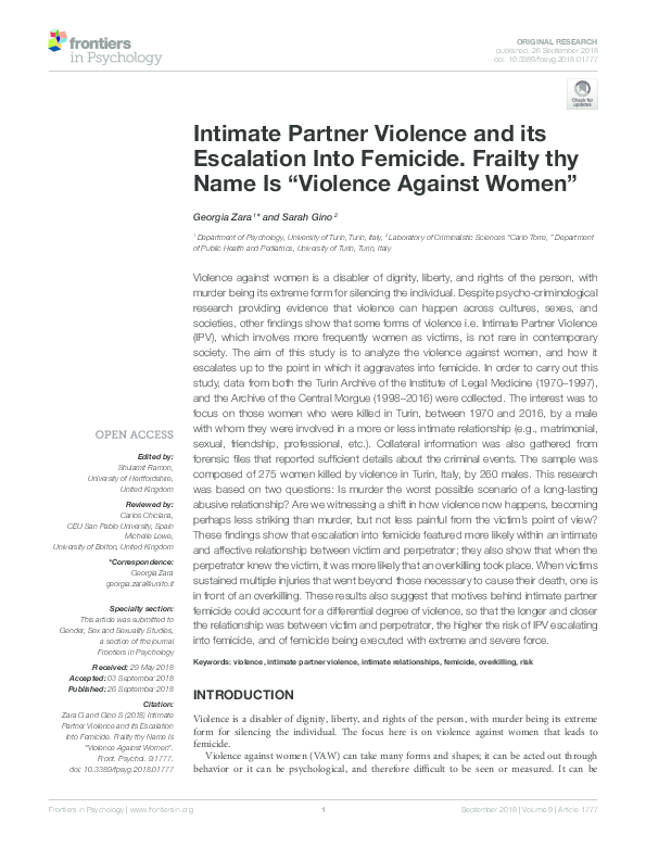(PDF) Intimate Partner Violence and its Escalation Into Femicide ...
