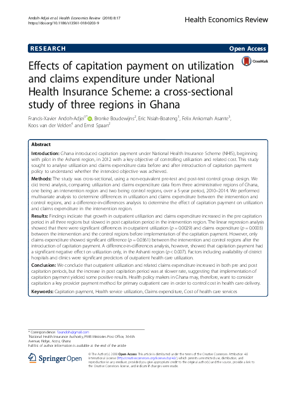 (PDF) Effects of capitation payment on utilization and claims ...