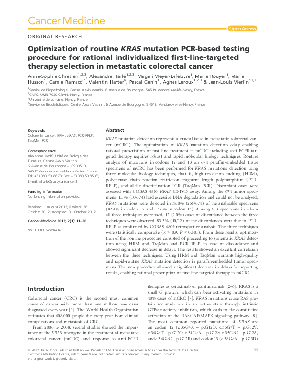 Pdf Optimization Of Routine Kras Mutation Pcr Based Testing Procedure For Rational